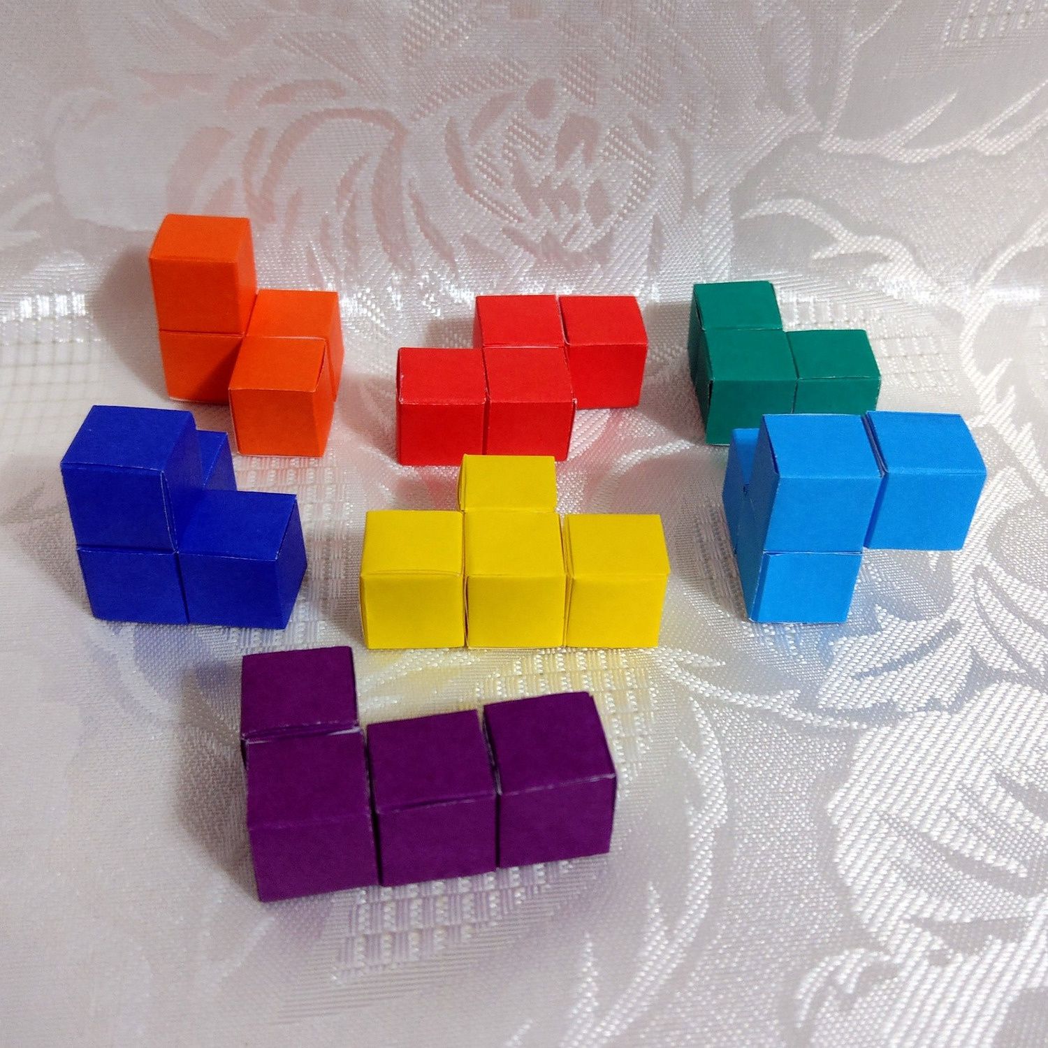 Mini Soma cube made with origami cubes